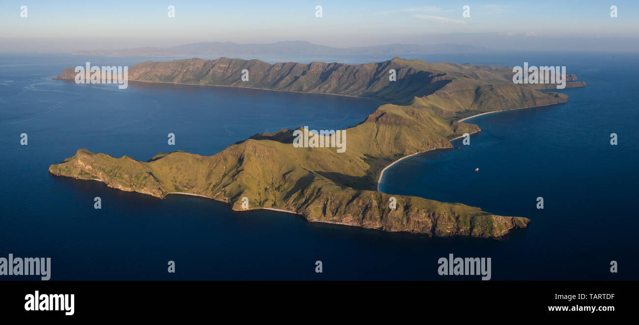 Seen from a bird's eye view, the blue Pacific Ocean surrounds the ...
