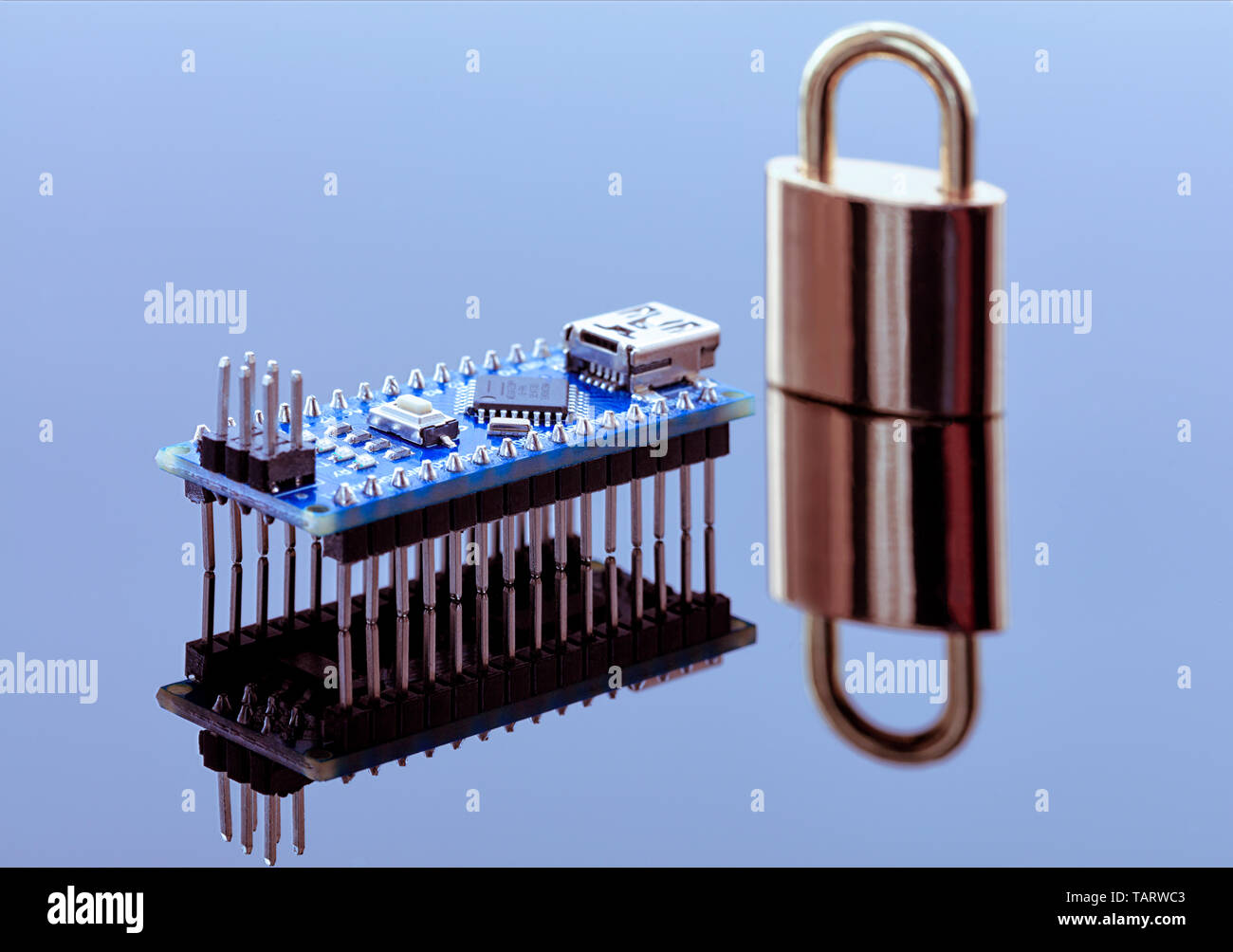 The lock near the computer chip is data encryption, the concept of ...