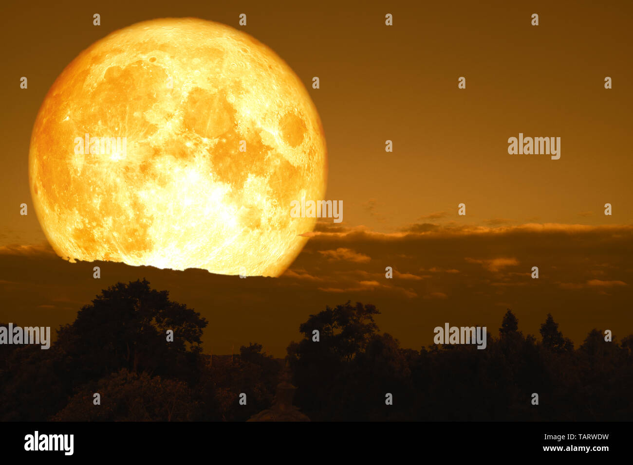full lenten moon back on silhouette cloud and mountain on night sky ...
