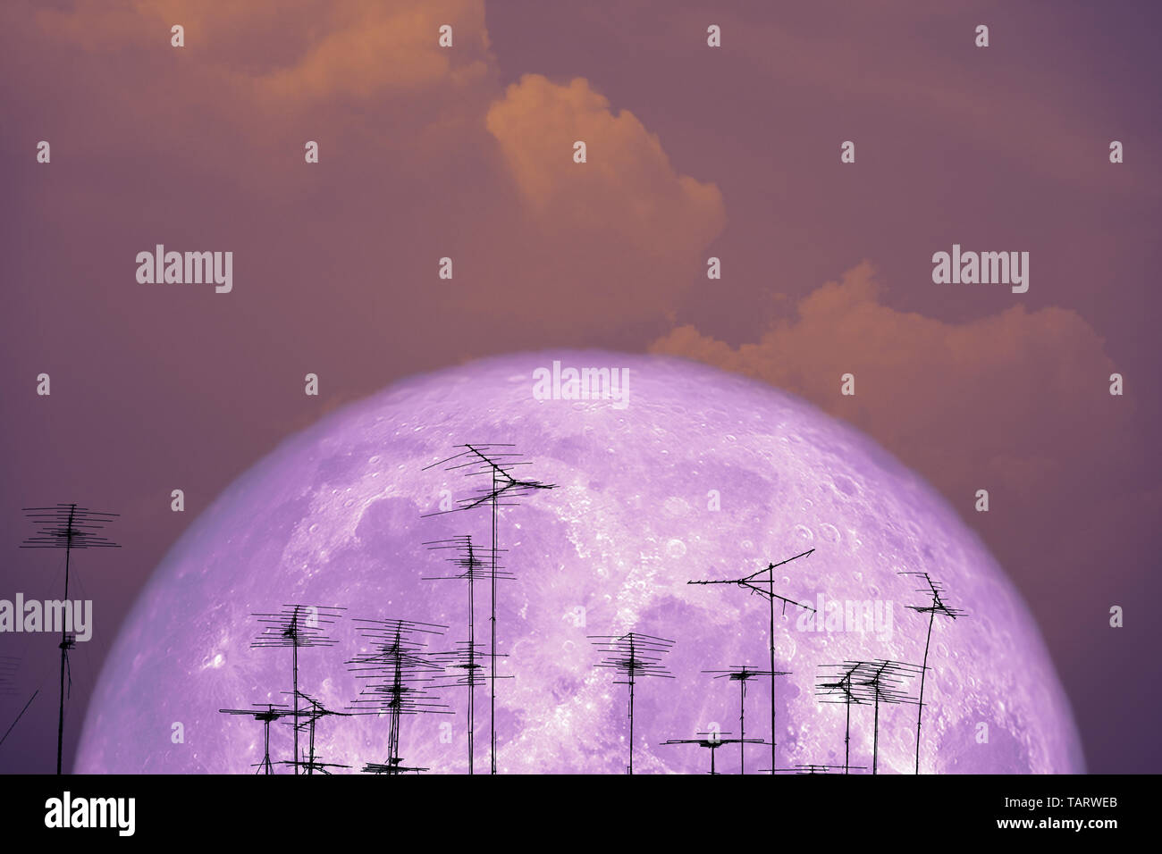 full sap moon back on silhouette atenna on night sky, Elements of this ...