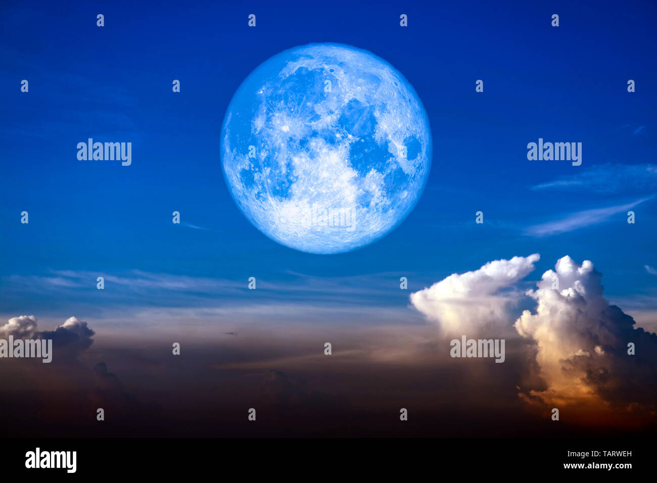 full worm moon back on silhouette heap cloud on sunset sky, Elements of ...