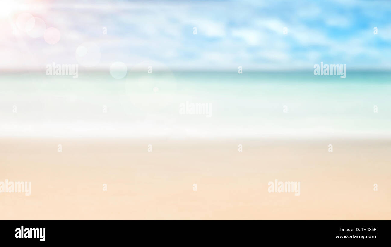 Summer background, nature of tropical golden beach with rays of sun light. Golden sand beach ...