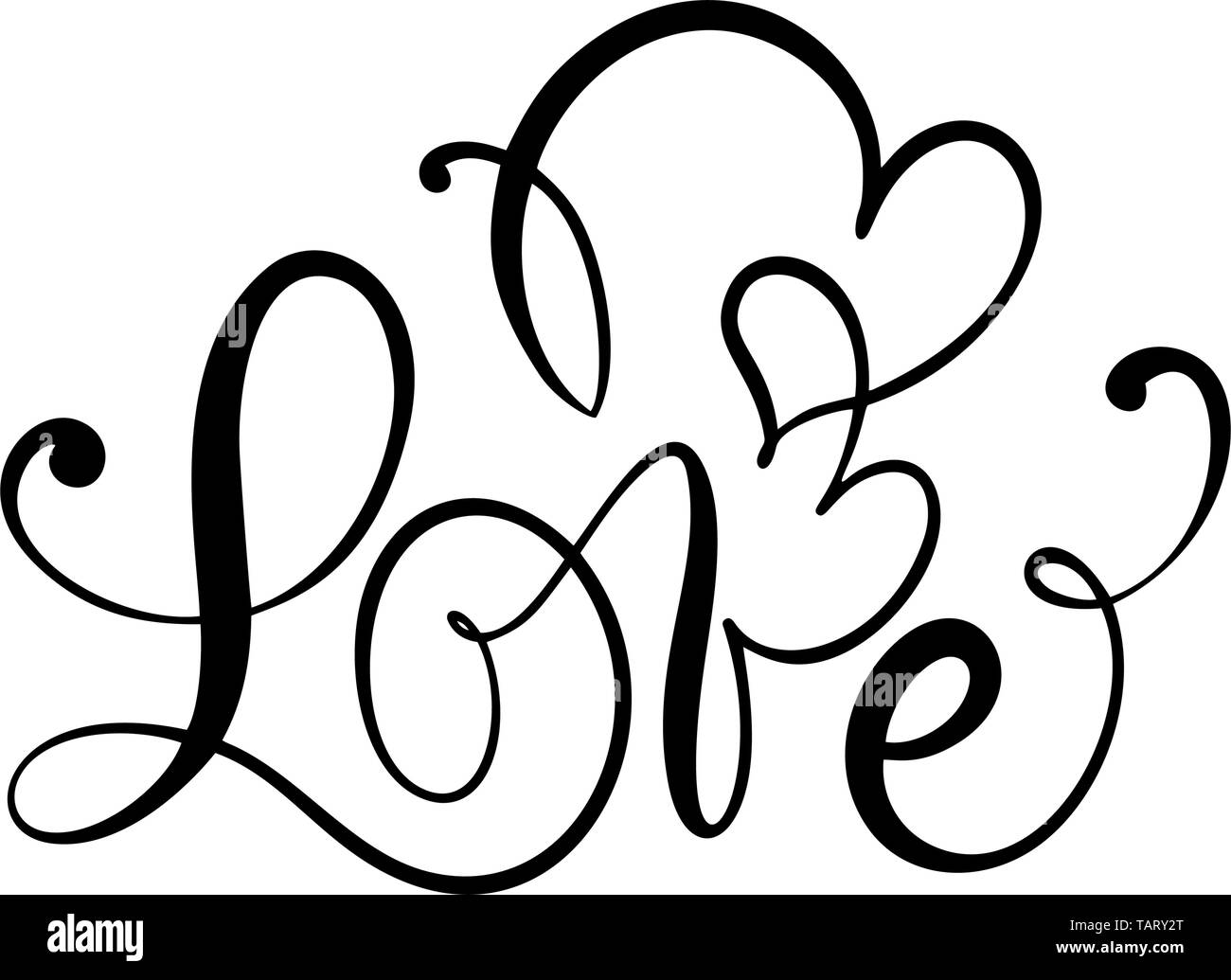 Love calligraphic vector text with romantic hearts. Handwritten ink ...