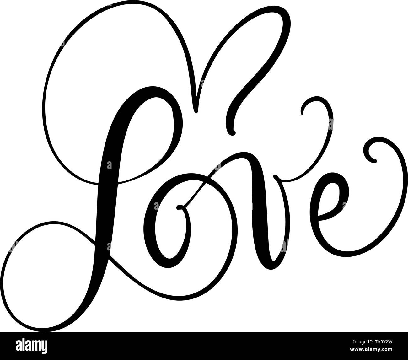 Love calligraphic vector text with romantic hearts. Handwritten ink ...