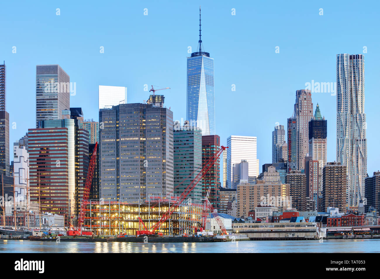 New York City at night with freedom tower Stock Photo - Alamy