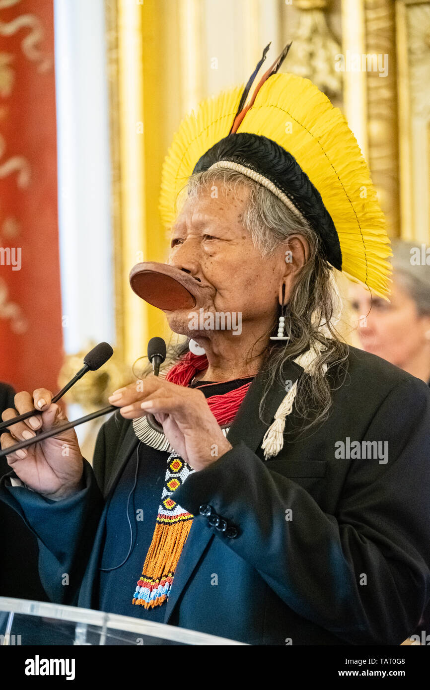 Portrait of Cacique RAONI, the head of the Kayapos at Lyon City Hall ...