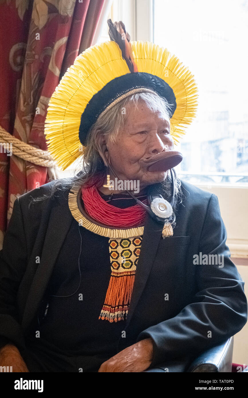 Portrait of Cacique RAONI, the head of the Kayapos at Lyon City Hall ...