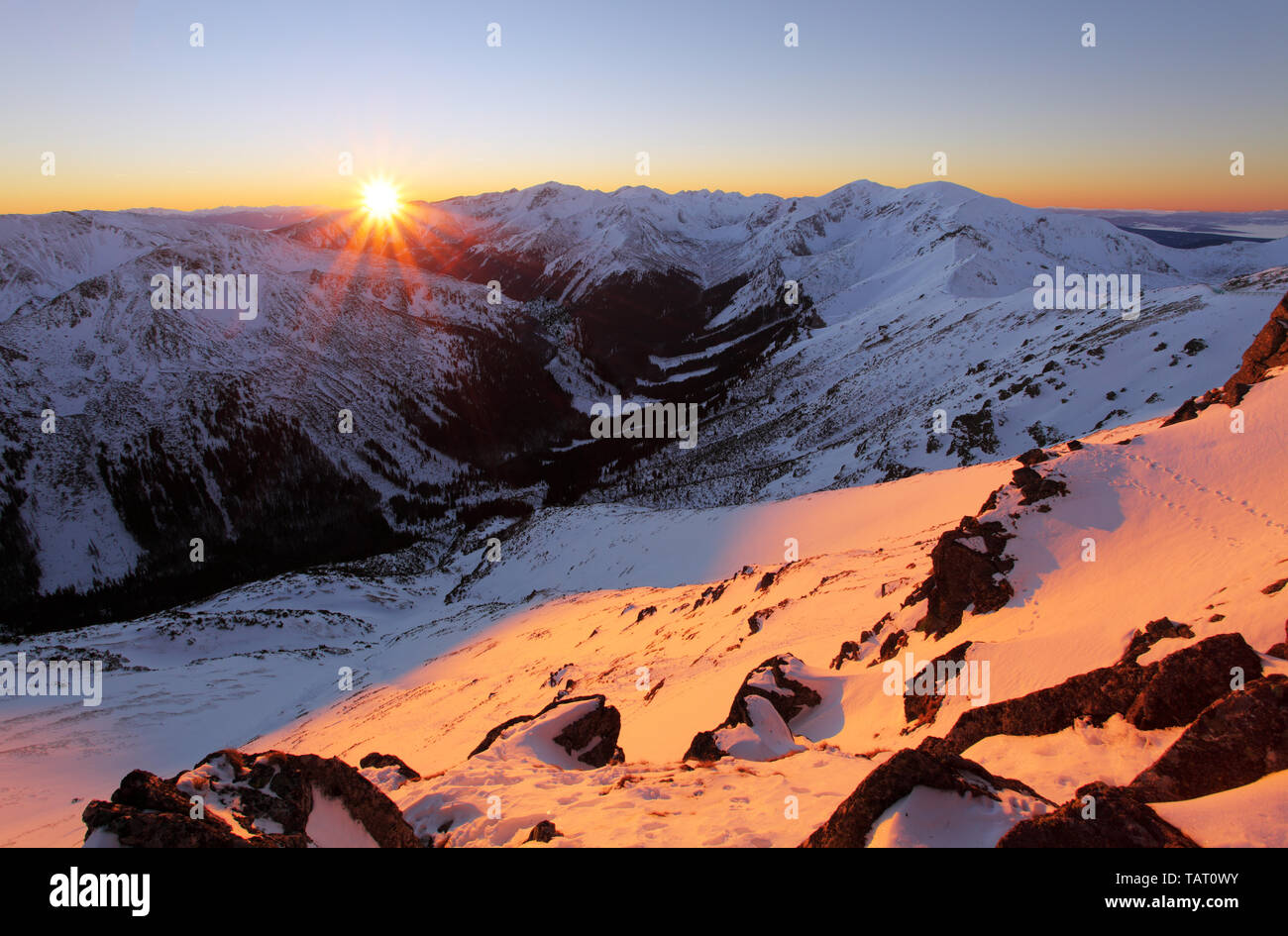 Panorama of thewinter Tatra Mountains with interesting shape of the ...