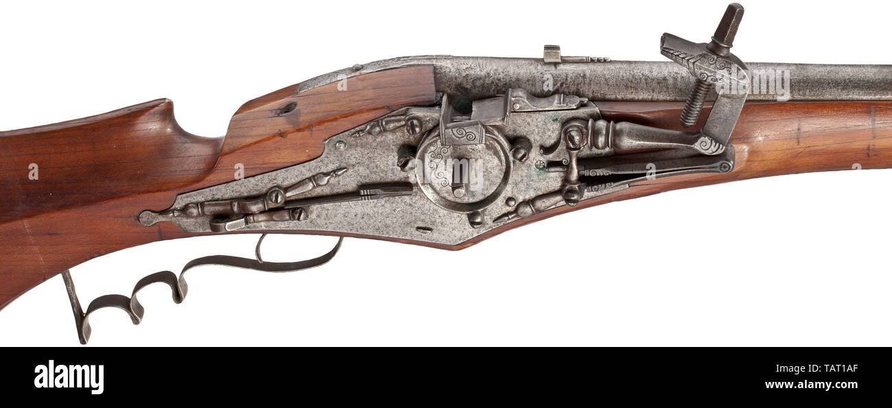 A heavy German wheellock musket, circa 1600, Long, smooth round barrel ...