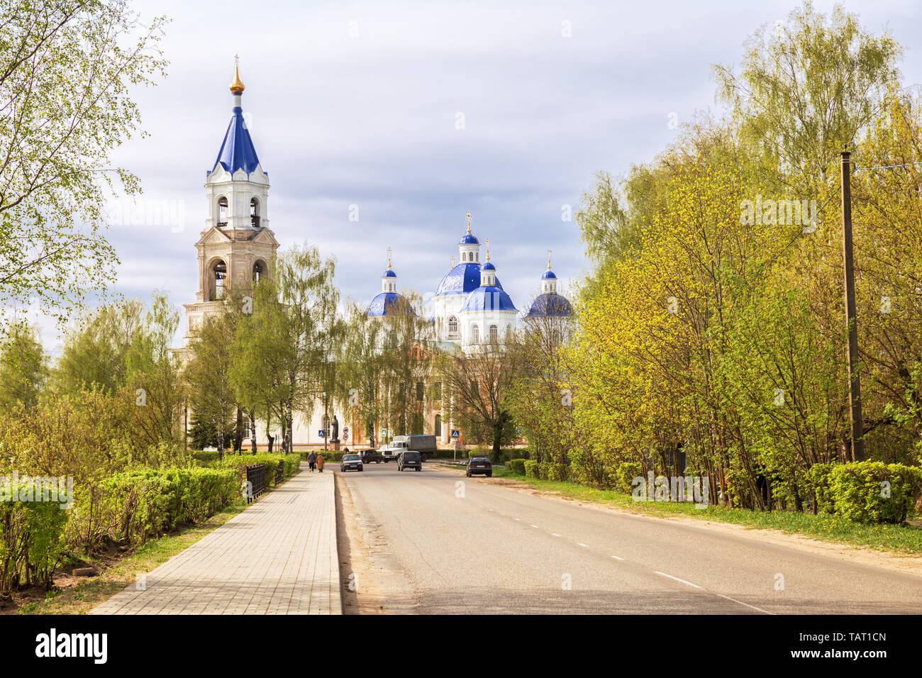 Scenic cityscape Kashin town in spring, view of the Resurrection ...