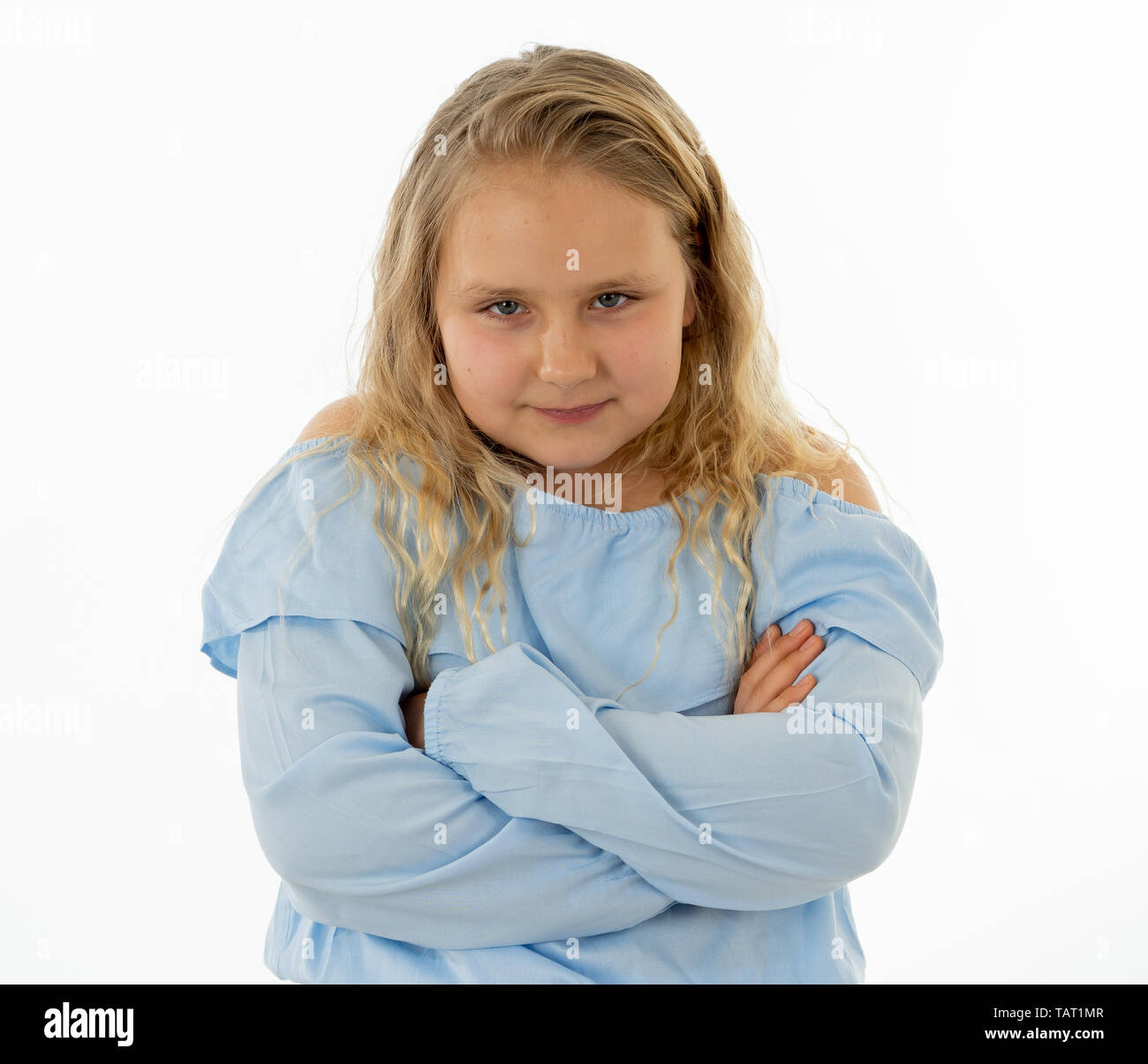 Close up portrait of a cute pretty child looking angry and disappointed ...