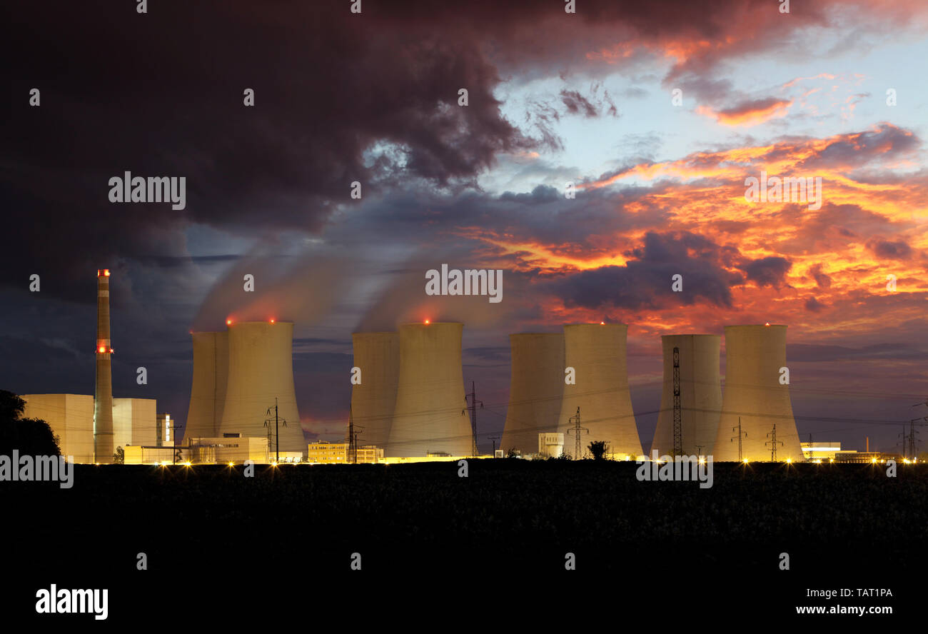 Nuclear power plant by night Stock Photo - Alamy