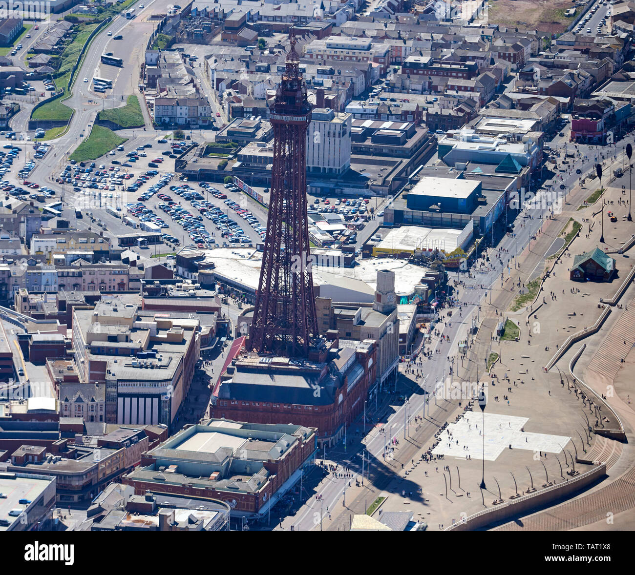 Blackpool from the air, on a sunny summer day, north west England, UK ...