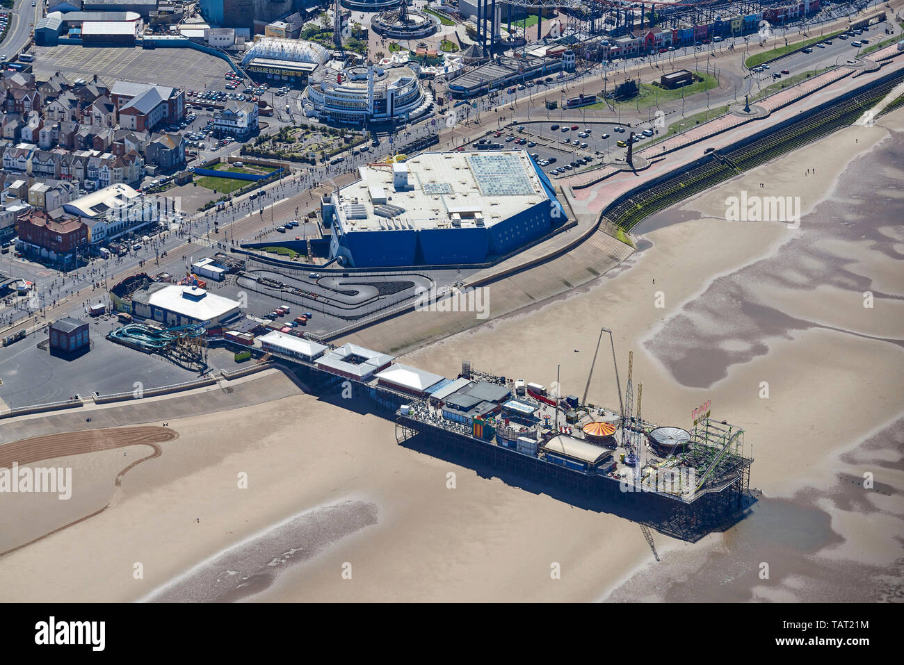 Blackpool central pier from the air, on a sunny summer day, north west ...