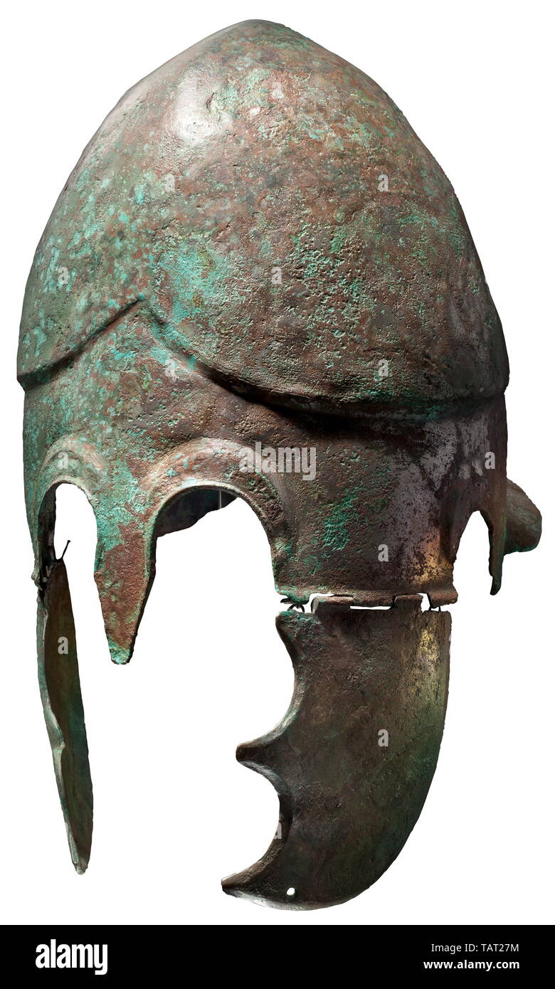 A Chalcidian helmet, type V, early 4th century BC, Bronze helmet ...