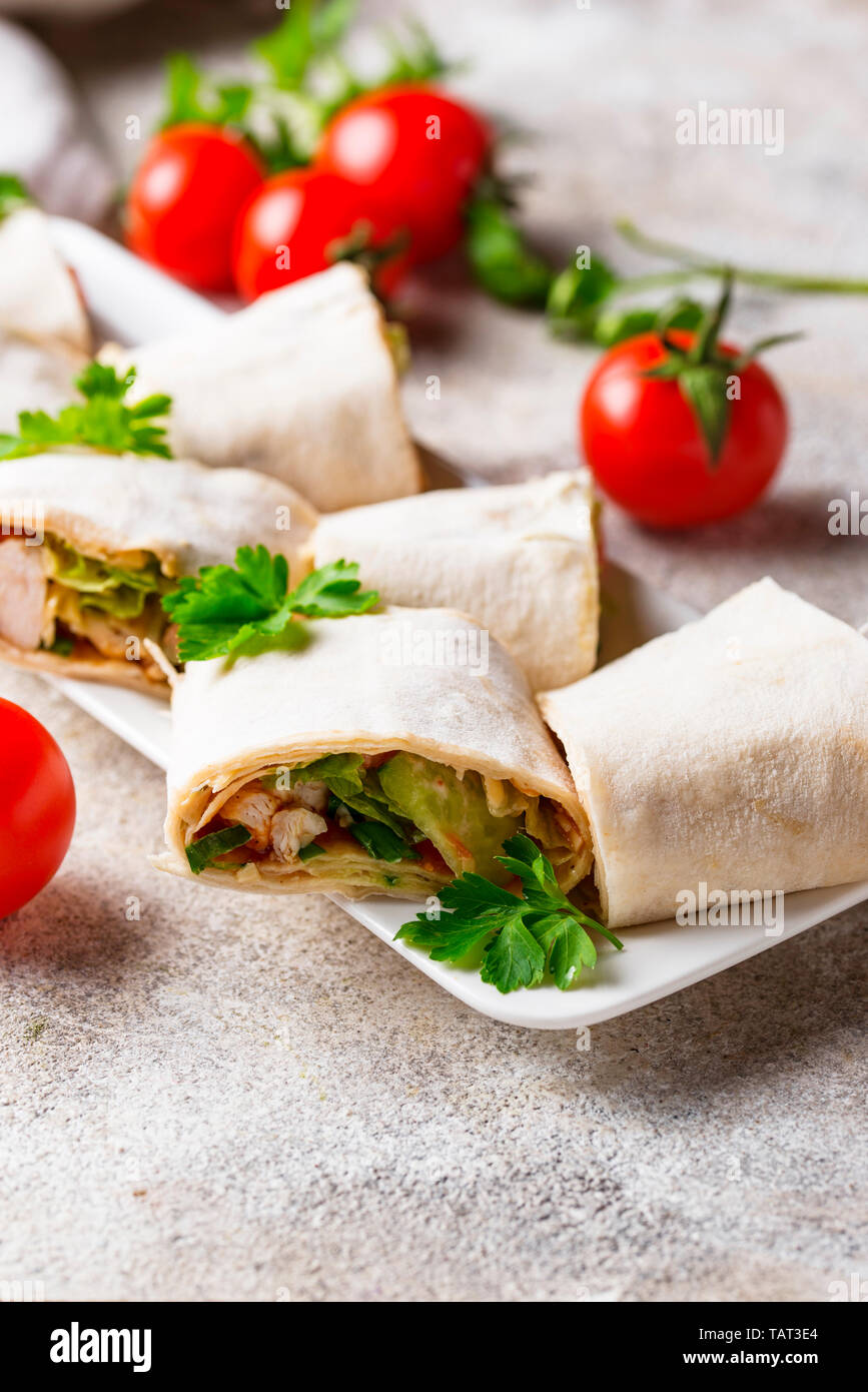 Lavash rolls chicken vegetables hi-res stock photography and images - Alamy