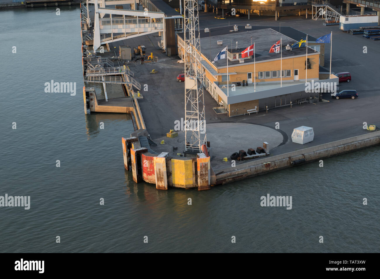 View from ferry of the port in Turku, Finland. Quayside with visible ...