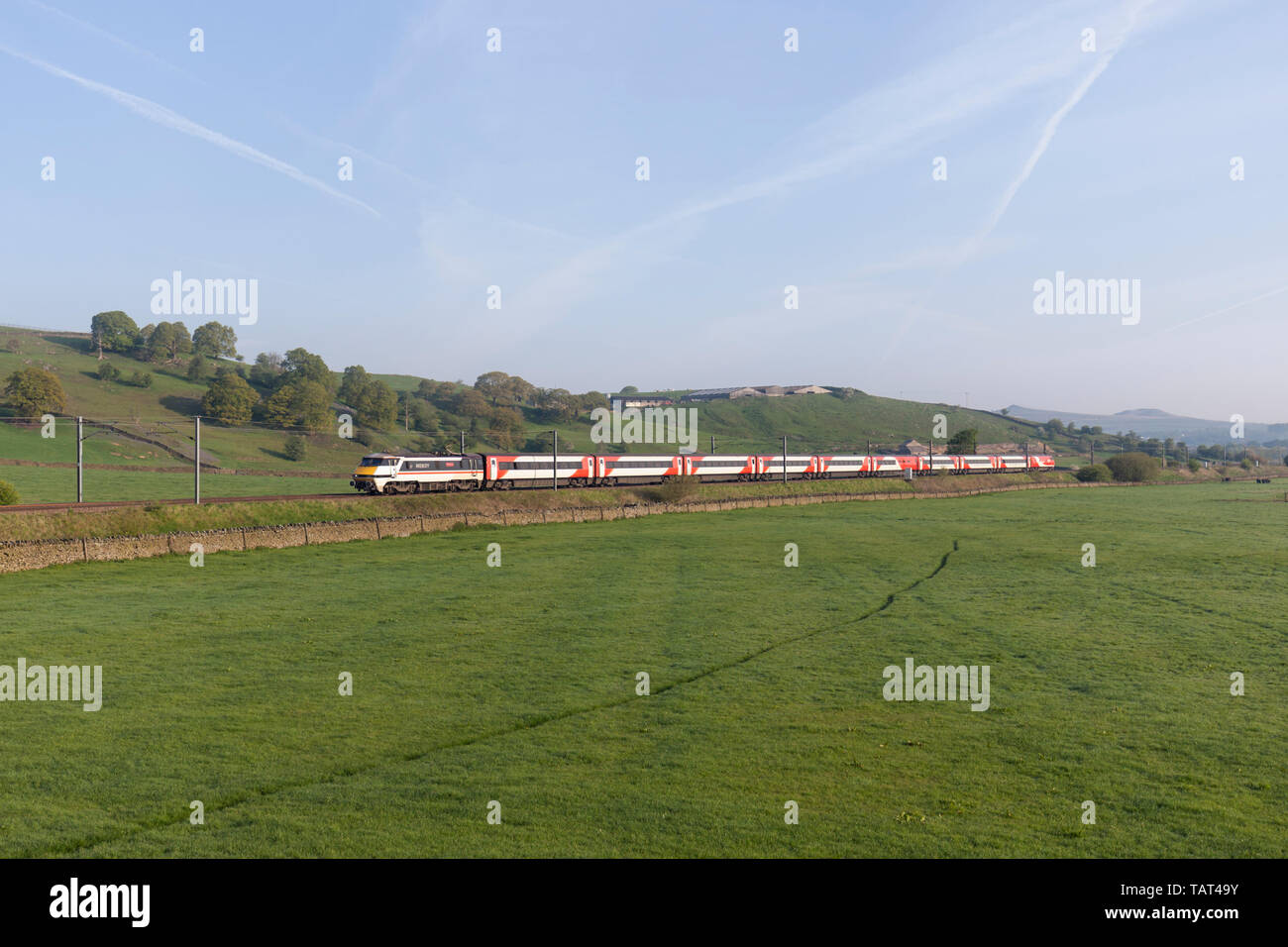 Intercity liveried LNER class 91 electric locomotive 91119 near Skipton ...