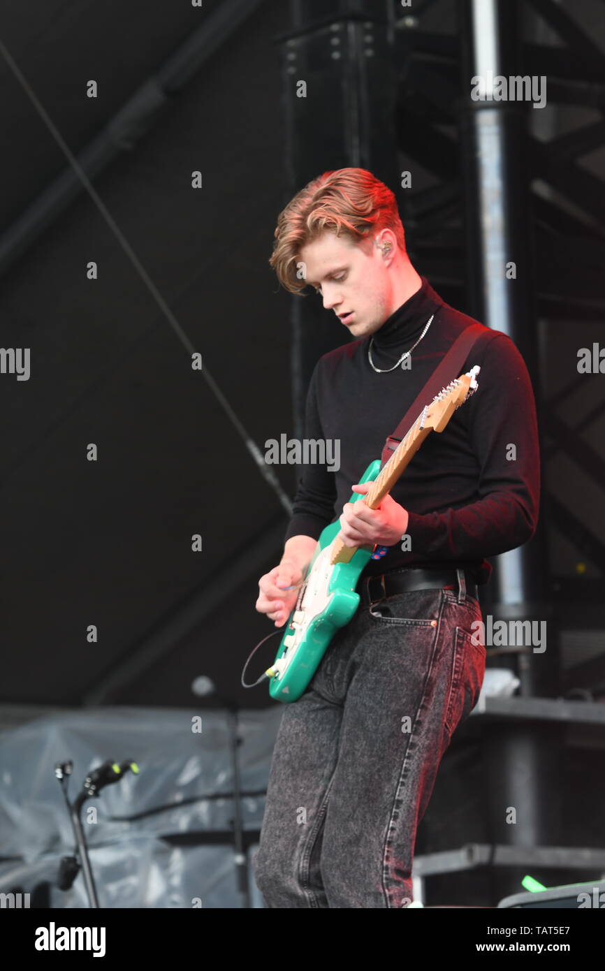 Lead guitarist Hugo Silvani is shown performing on stage during a "live ...