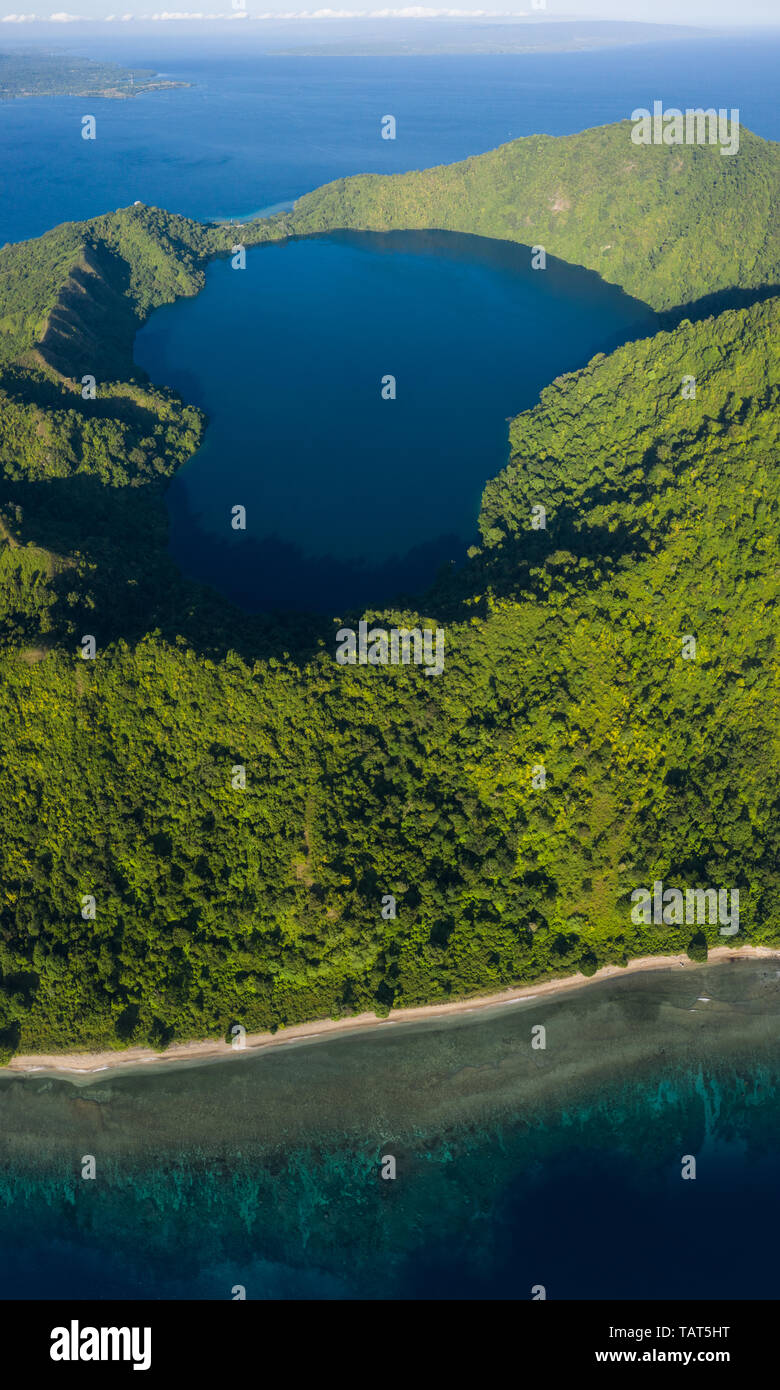 Seen from a bird's eye view, the blue Pacific Ocean surrounds the ...