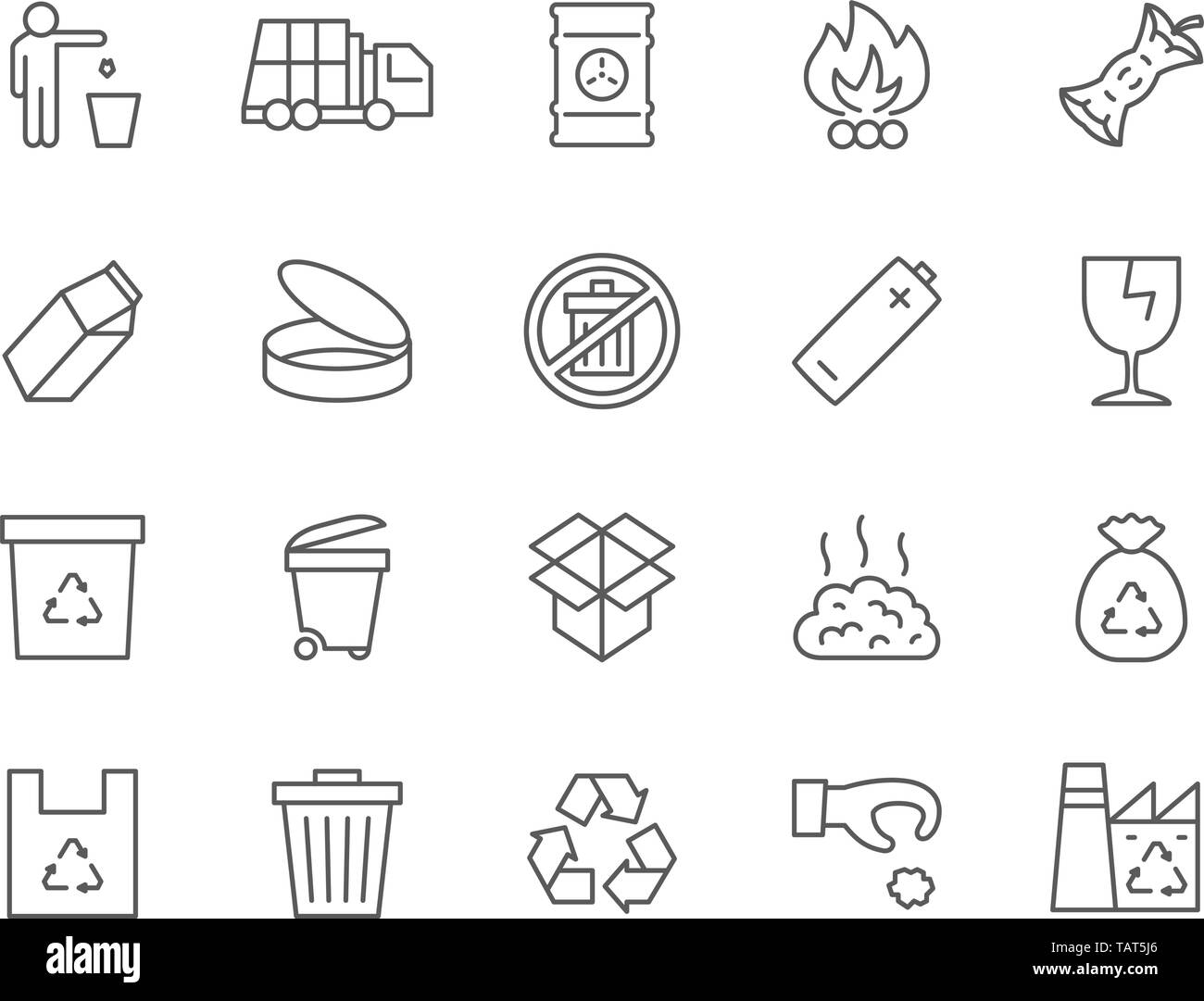 Set of Garbage Line Icons. Waste Factory, Trash Truck, Container and ...