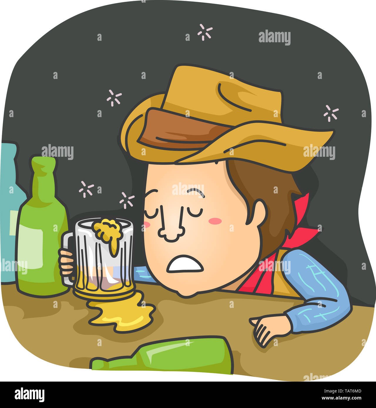Illustration of a Drunk Cowboy in the Bar Stock Photo - Alamy