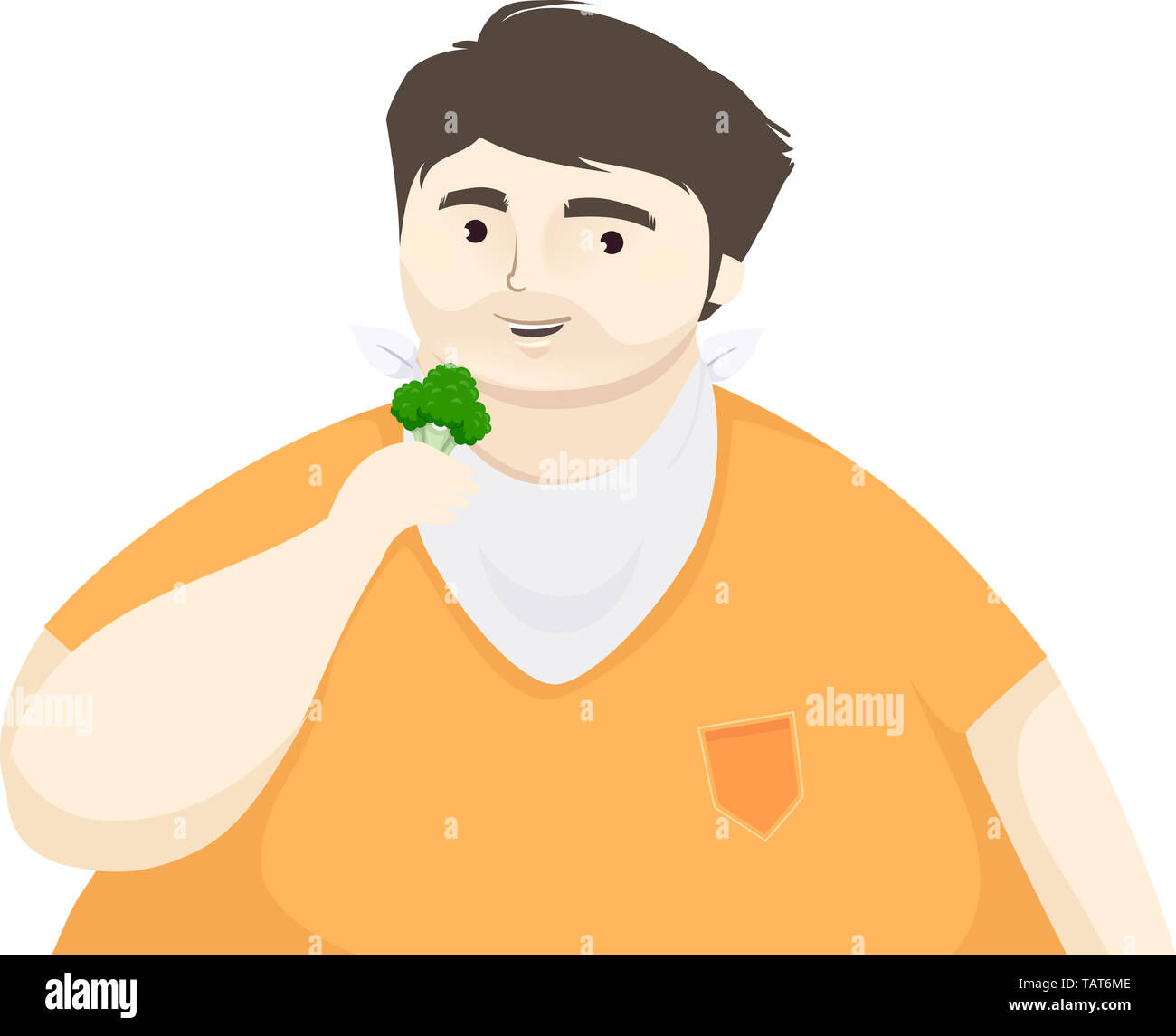 Illustration of a Fat Man Eating a Piece of Broccoli with Napkin Tied ...