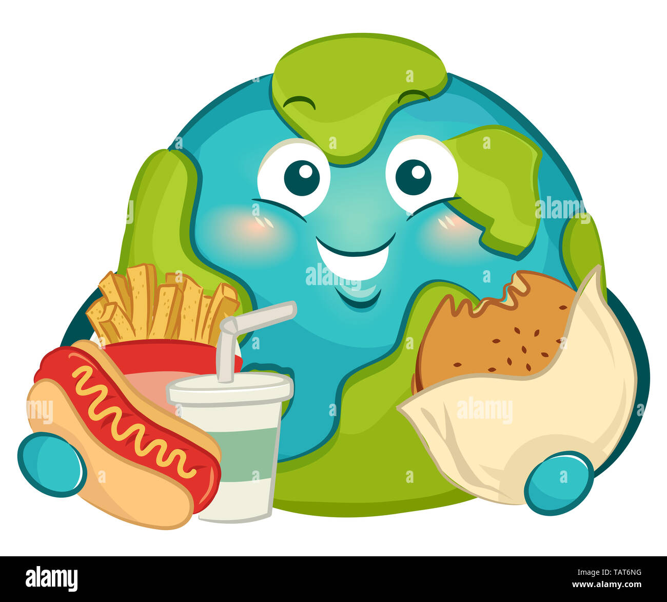Illustration of a Big Fat Earth Mascot Holding Fast Food from Fries ...