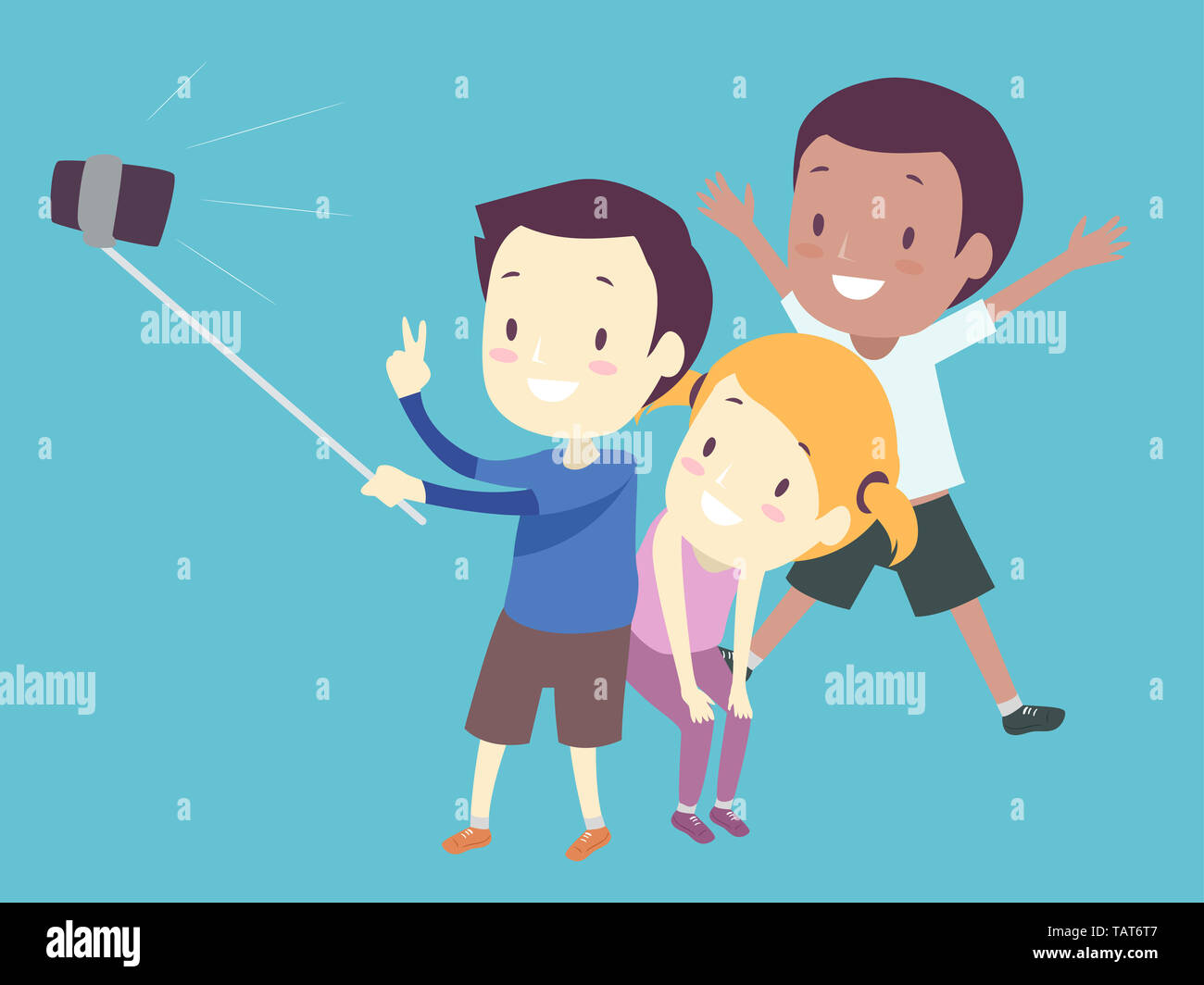 Illustration of Kids Posing for a Selfie Using His Mobile Phone Stock ...