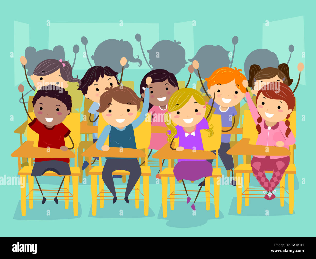Illustration of Stickman Kids Raising Their Hands Participating in ...