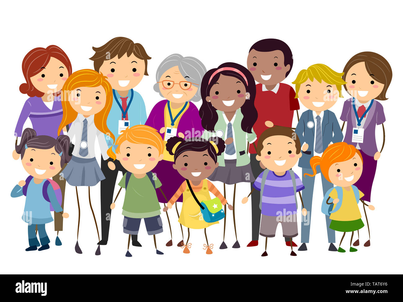 Illustration of Stickman Kids, Parents and Teachers Standing Up as a ...