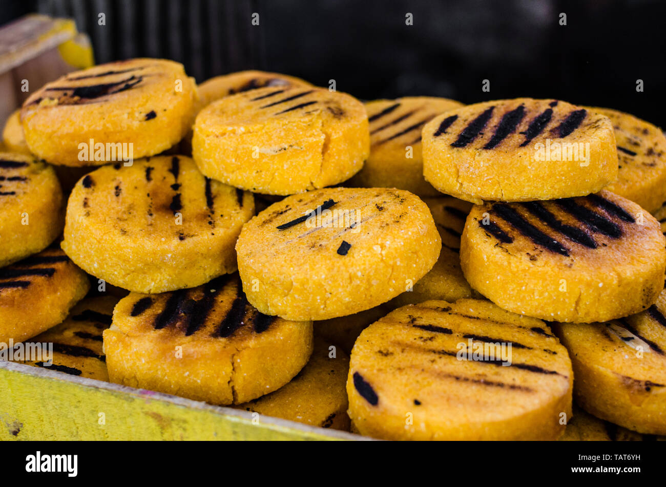 Close up photo of arepas at a street food market Stock Photo - Alamy