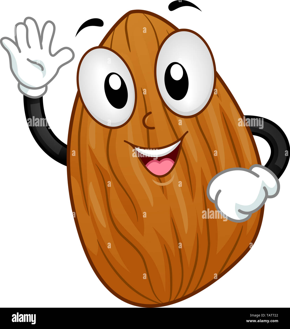 Illustration of an Almond Nut Mascot Waving Its Hand Stock Photo - Alamy