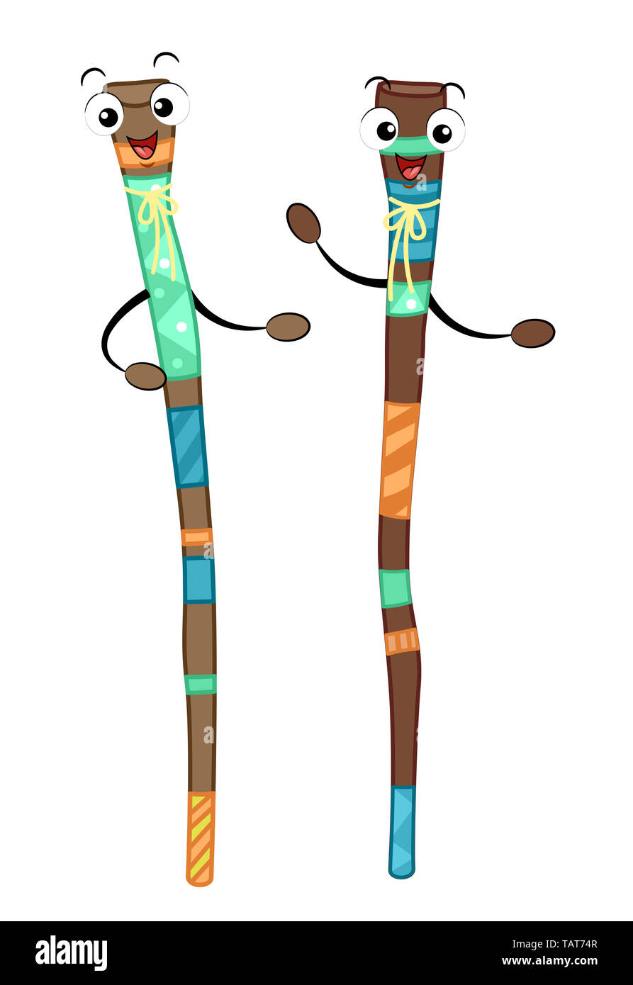 Illustration of Two Walking Stick Mascots with Decorative Patterns ...