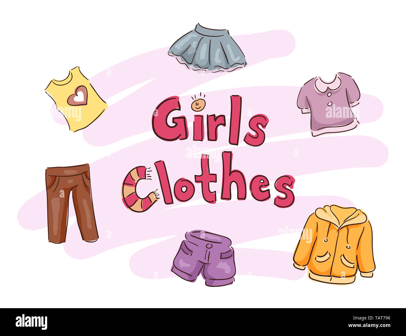 Illustration of Girls Clothes Lettering with Shirt, Jacket, Blouse ...