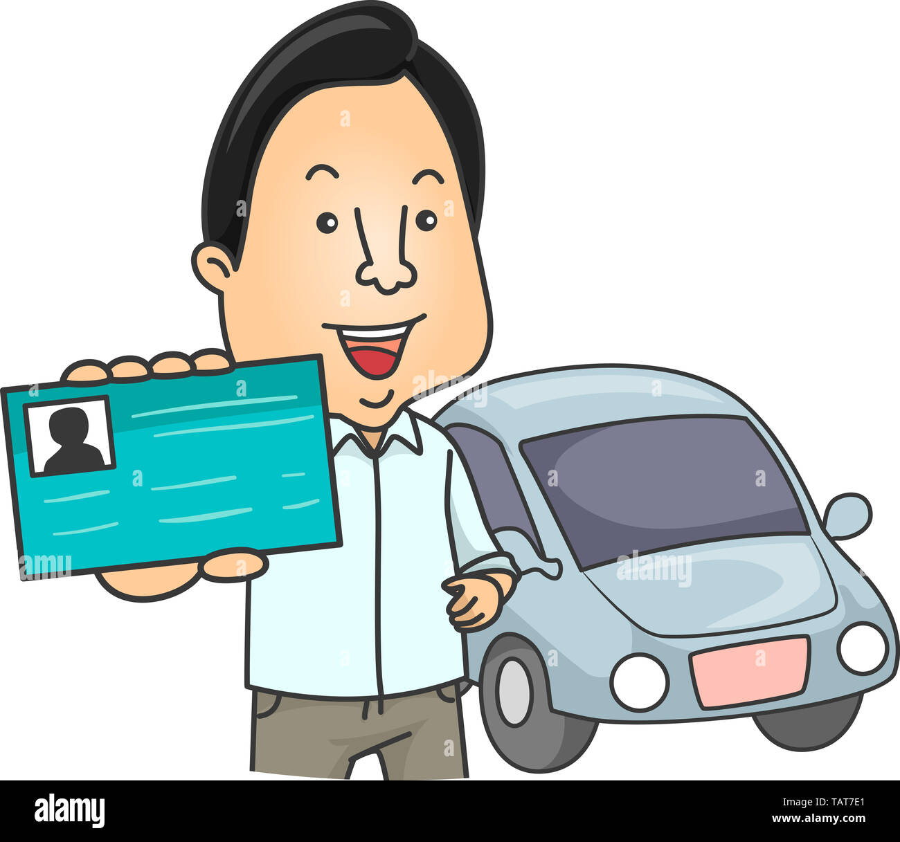 Illustration of a Man Showing His Drivers License Card with a Car ...