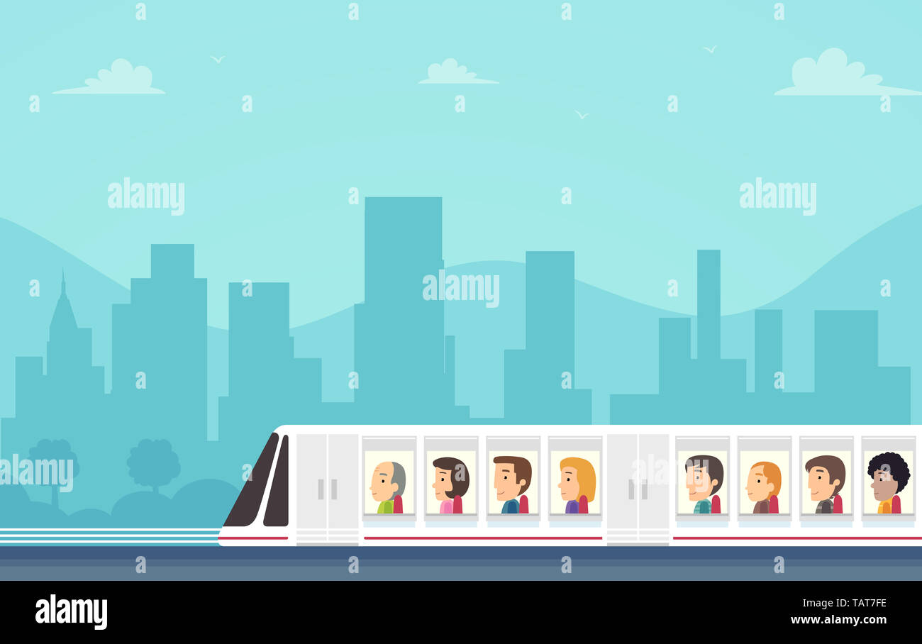 Illustration of People Sitting and Riding a Train in the City Stock ...