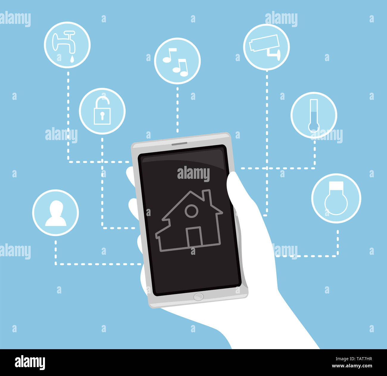 Illustration of a Hand Holding a Mobile Phone with House Doodle as ...