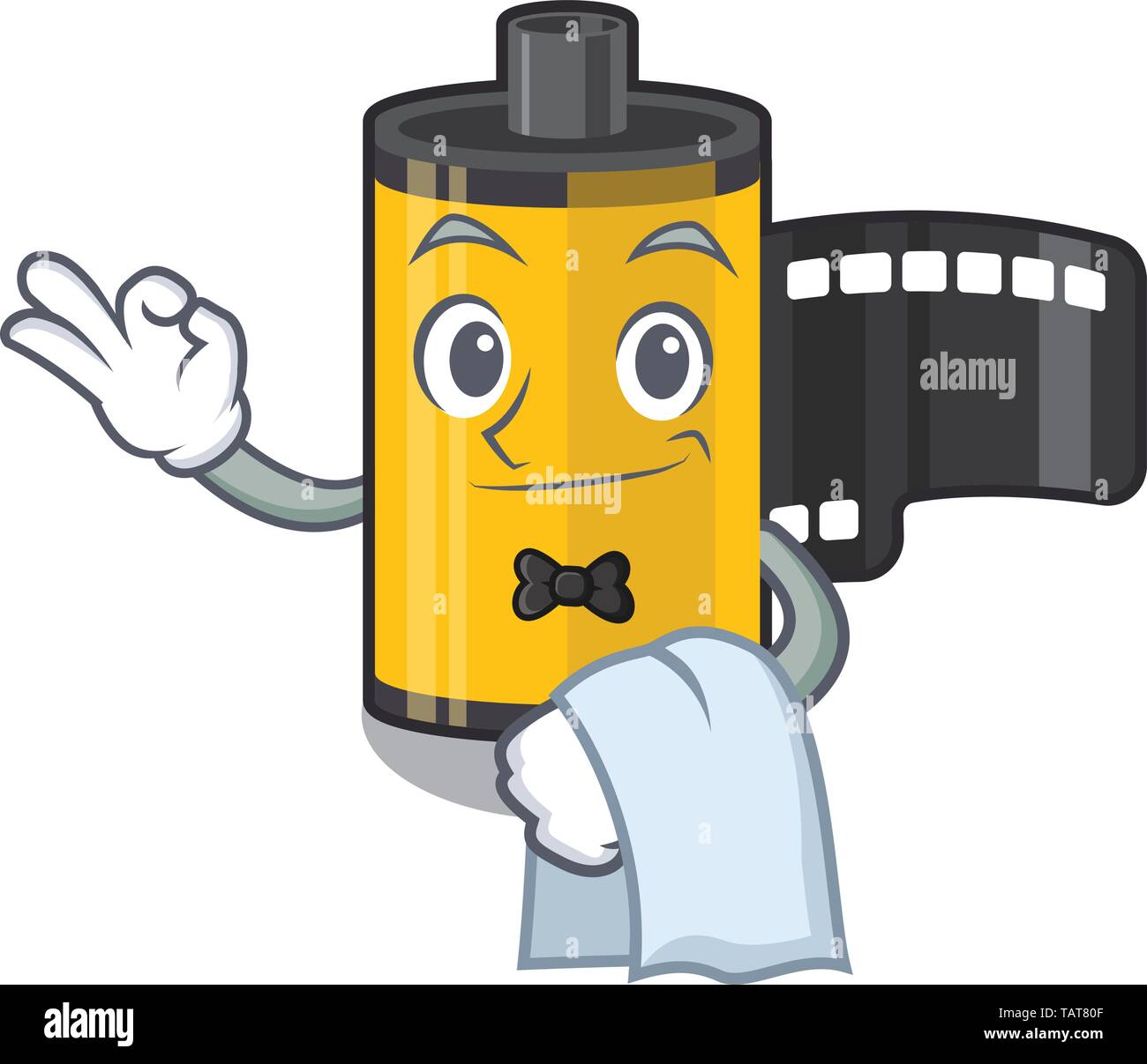 Waiter camera roll above wooden cartoon table Stock Vector Image & Art ...