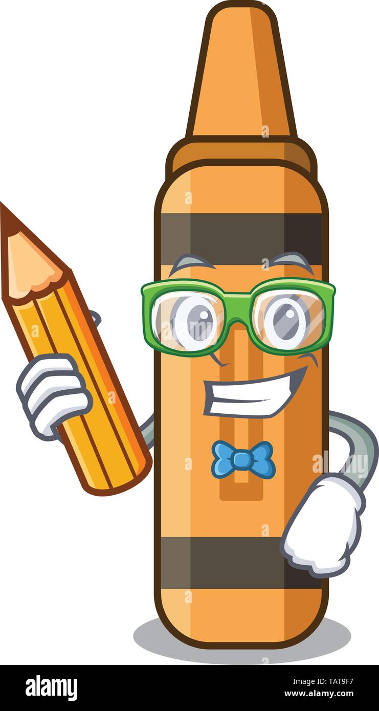 Student orange crayon isolated in the character Stock Vector Image ...