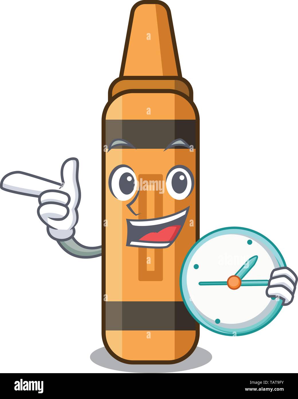 With clock orange crayon isolated in the character Stock Vector Image ...
