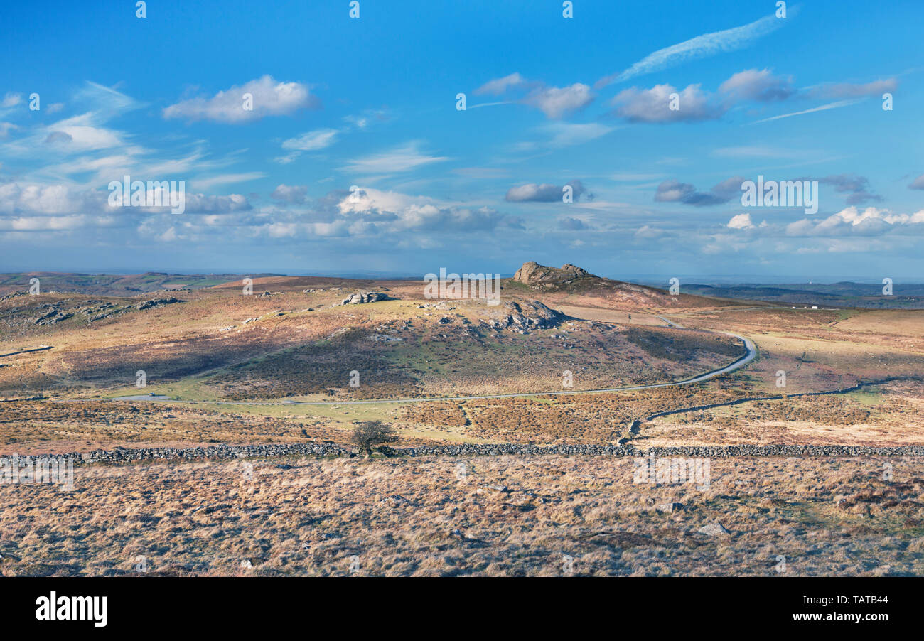 View to Haytor and Saddle Tor from Rippon Tor in Dartmoor National Park ...