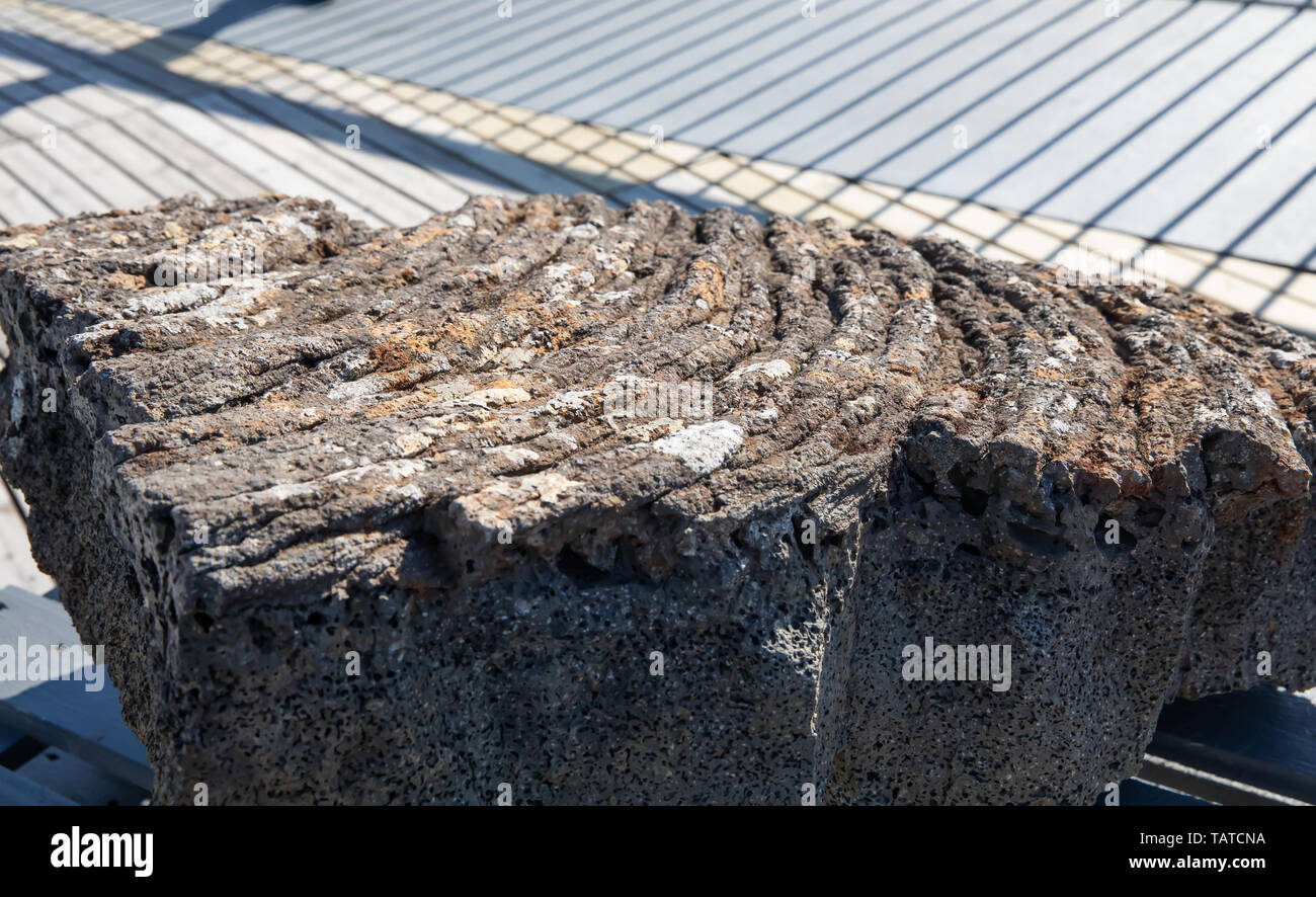 Volcanic and lava rock on show on the outside rooftop of Perlan in ...