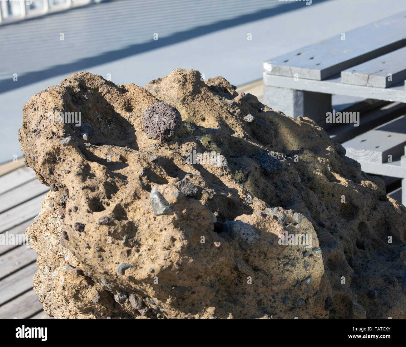 Volcanic and lava rock on show on the outside rooftop of Perlan in ...