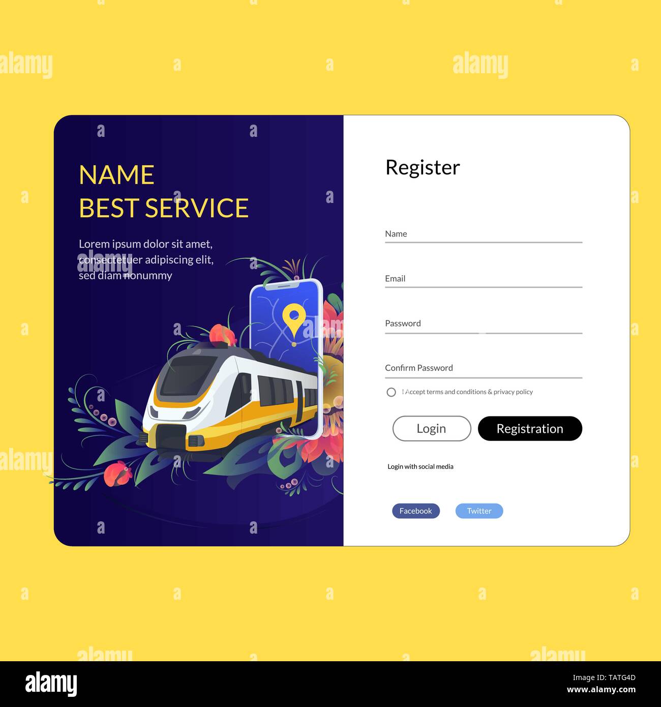 Web page design template for project delivery, transport, train. Modern ...