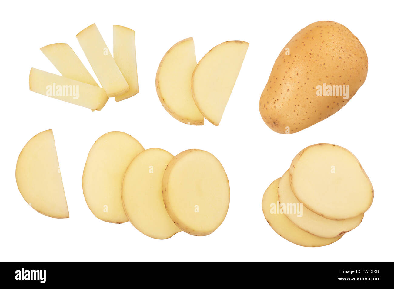 Young potato isolated on white background. Harvest new. Top view. Flat ...