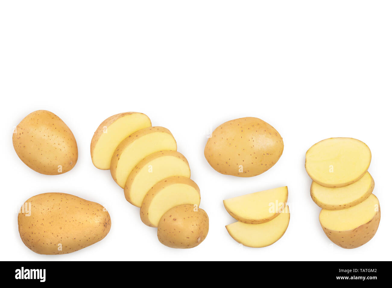 Young potato isolated on white background. Harvest new. Top view. Flat ...