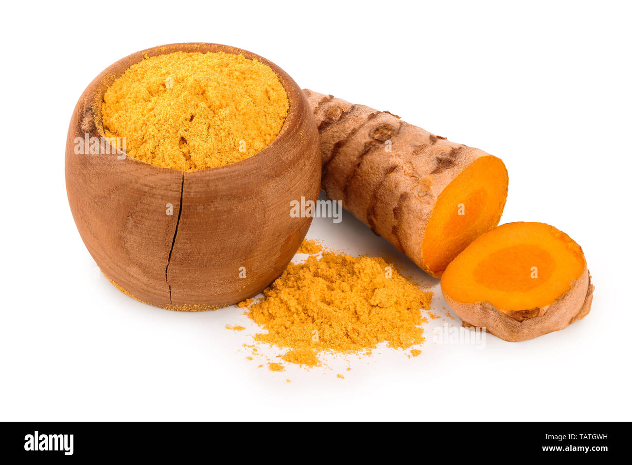 turmeric root and powder isolated on white background close up Stock ...