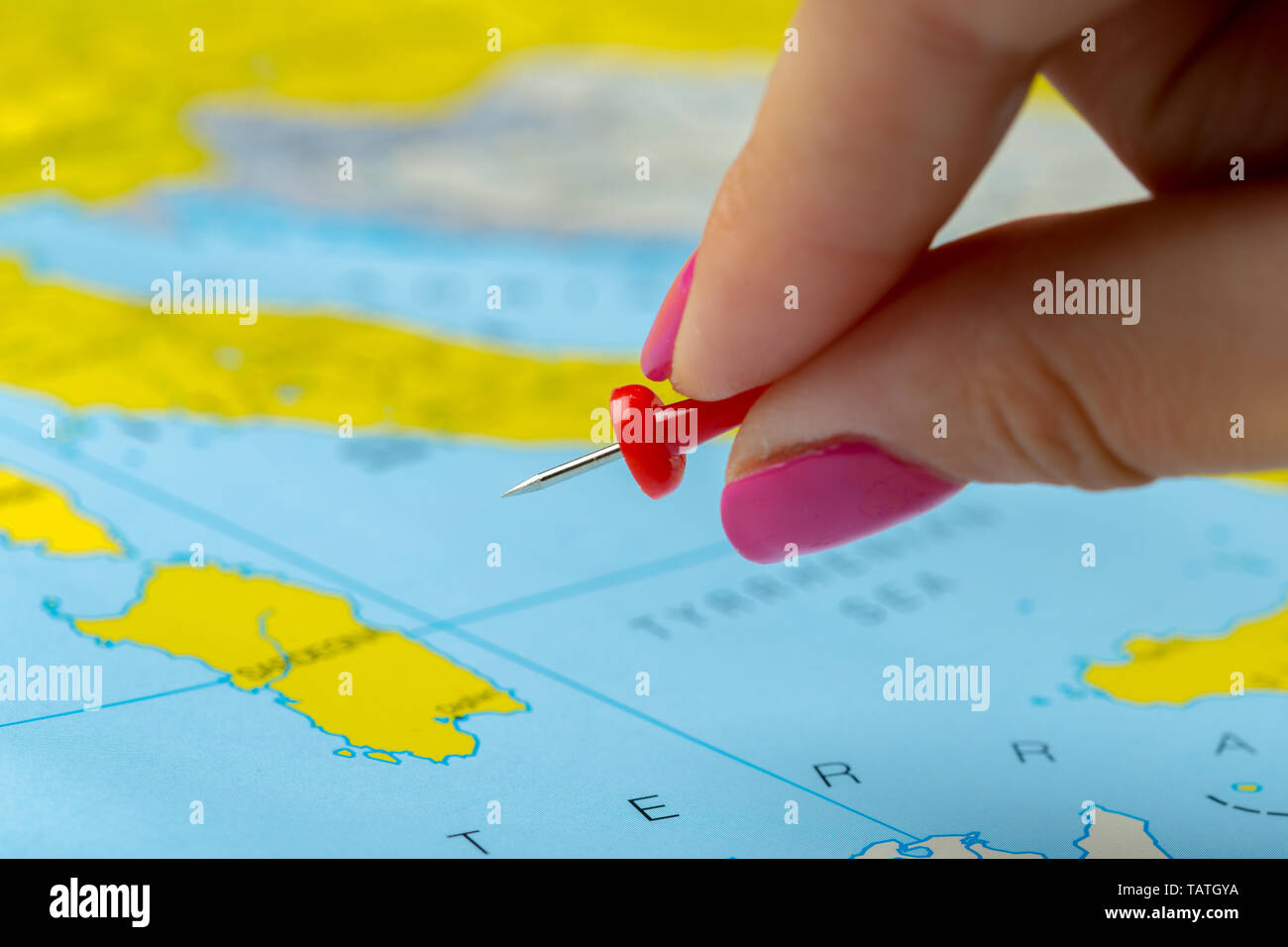 Travel destination points on a map Stock Photo - Alamy