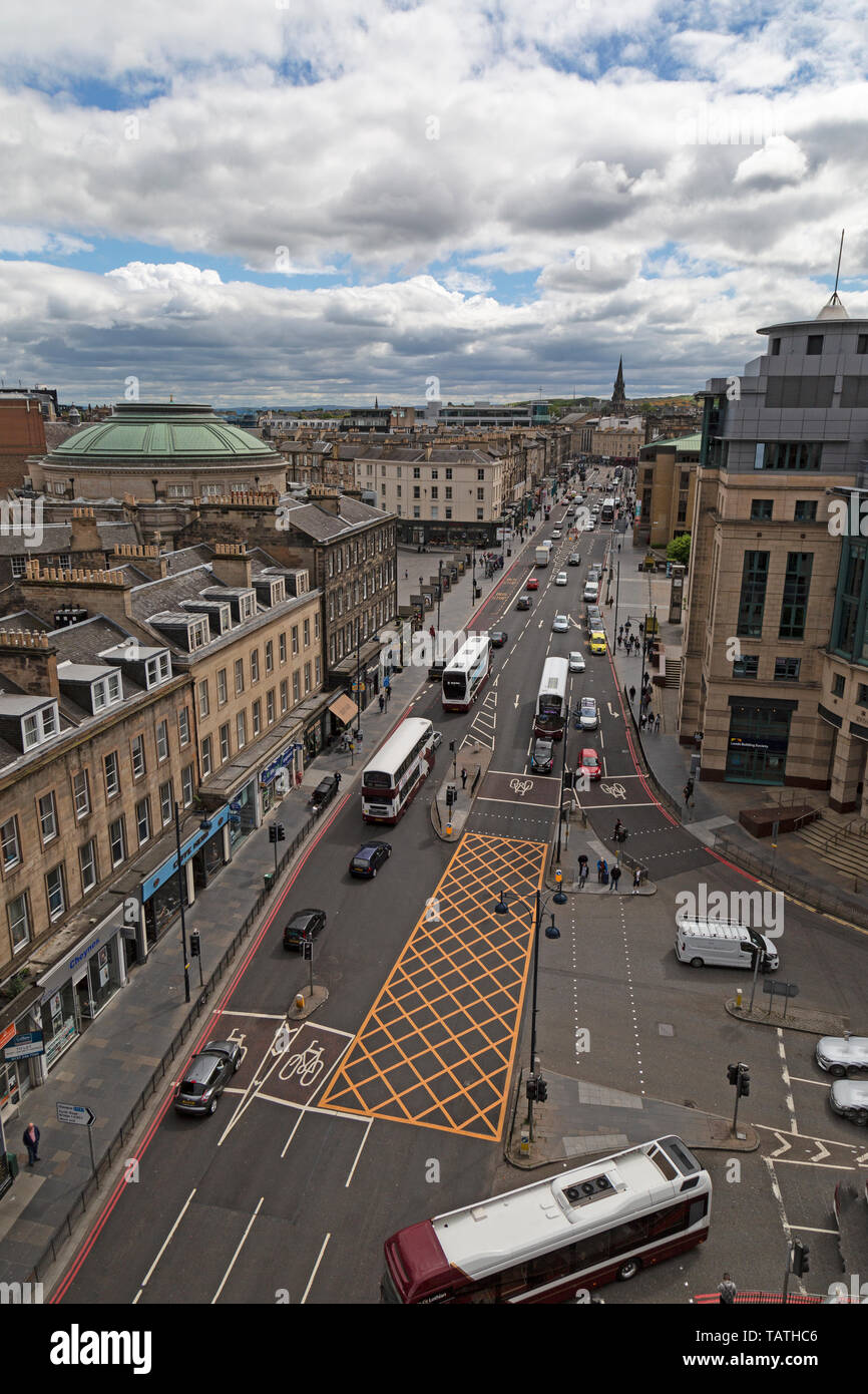 Aerial view looking south down Lothian Road in Edinburgh, Scotland ...
